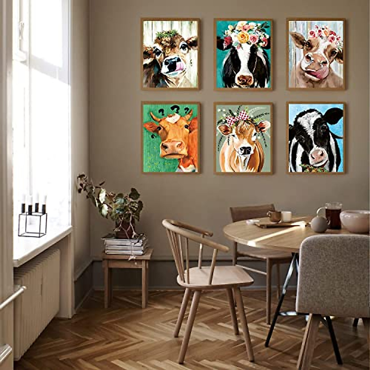 XLA Country Farmhouse Cow Wall Art Prints,Funny Cow with Flower Poster,Farmhouse Wall Decor Cow Pictures Farm Print Ranch Decor Set of 6-(8''x10'' Unframed)
