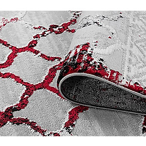 GLORY RUGS Modern Abstract Trellis Area Rug 8x10 Red Black Large Rugs for Home Office Bedroom and Living Room