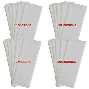 Premium Nylon Tea Filter Bags Combo, 2.5" x 6.5", 20 PCS - 36, 72, 90, 120 Micron Sizes, 5 Bags Each Size - Double Stitching, Zero Blowouts, Made in the USA