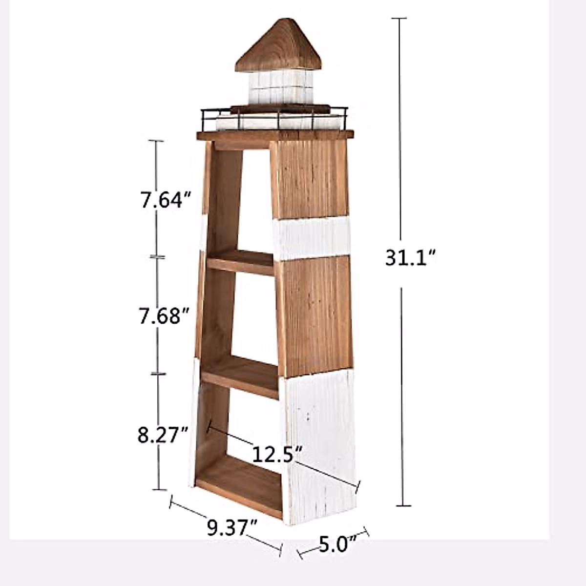 Wooden Lighthouse Shelf Nautical Beach Home Room Decoration, 31.1" H Display Light House Free Standing & Wall Mounted Rustic Lighthouse Shelves for Bathroom Bedroom Living Room Party Decoration