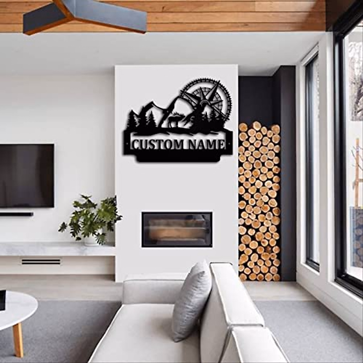 Gotstorms Custom Mountains Deer Compass Metal Wall Art, Personalized Mountains Deer Name Sign Decoration for Room, Deer Home Decor, Custom Deer