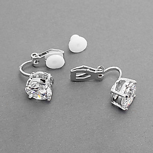 Mariell 3 Carat Cubic Zirconia Crystal Clip-On Stud Earrings for Non-Pierced Ears, Jewelry Gift for Women
