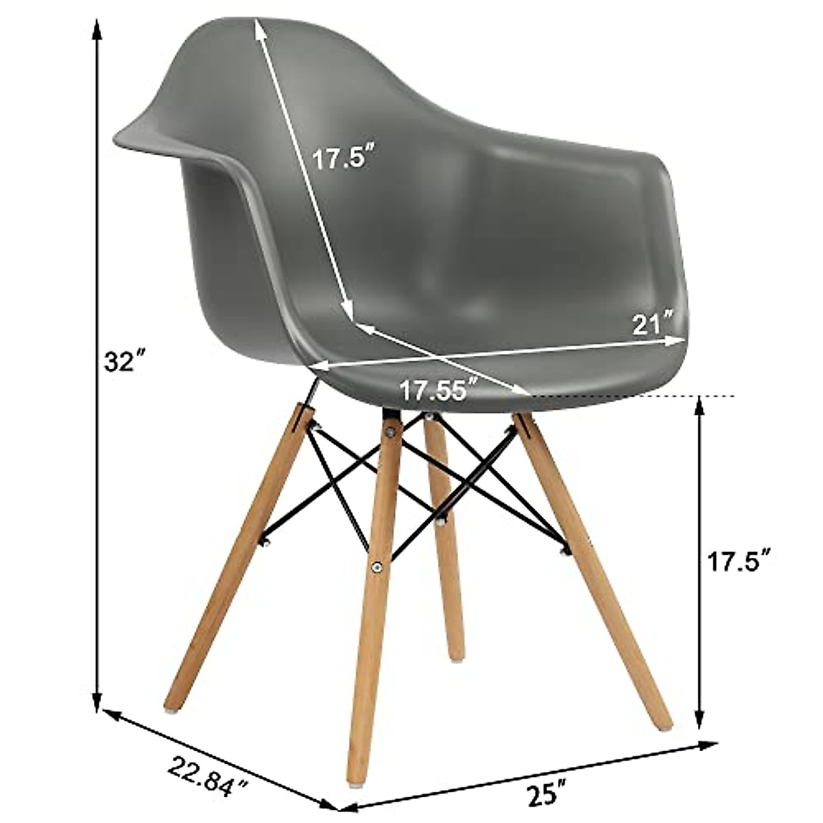 GOTMINSI Set of 4 Dining Chairs,Mid-Century Modern Dining Room Plastic Chairs, Outdoor Side Chairs with Wood Legs for Kitchen, Grey