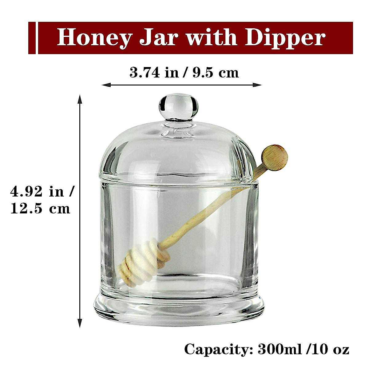 Rwaken Glass Honey Jar with Wooden Dipper and Glass Lid,Honey Pot Dispenser for Store Honey and Syru,10 Ounces