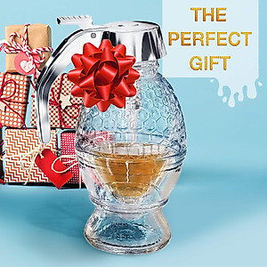 Glass Honey Dispenser – No Drips, No Trails – CLEVLI Honey Dispenser 8 Oz with Stand – Honey Pot – Honey Jar Glass – Easy-to-clean Glass – Honey Dispenser With Honeycomb Design and Stand