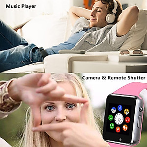 Amazqi Smart Watch with SD Card Pedometer Call Text Notification Music Player Camera Compatible with Android and iPhone (Partial Functions) for Women