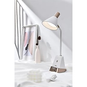 WILIT LED Desk Lamp with USB Charging Port & Type C Outlet for Devices Charging Warm Lights Desk Table Lamps with Wireless Charger for Home Office College Dorm Simple Design
