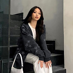 MEOKIM Harajuku Fashion Men's and Women's Zip-Up Hoodie Gothic Stars Pattern Hoodie EMO Streetwear Hoodie (BLACK,Large)