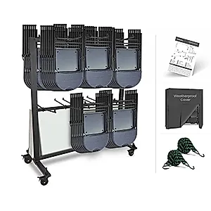 Folding Chair Rack Folding Chair Cart with Capacity 84 Folding Chair Storage Rack 360° Rubber Locking Wheels Weatherproof Cover Mobile Chair Dolly for Stackable Chairs Folding Tables and Chairs