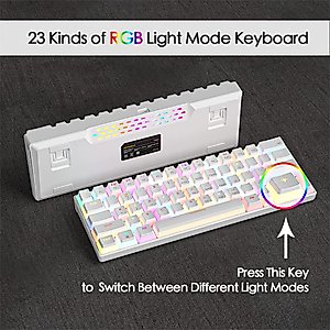 abucow Mechanical Keyboard Wired 60% Gaming Keyboard with 18 Style Colorful RGB Backlit Custom 63 Swappable keycaps (White&RGB)