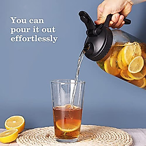 CUCUMI 3pcs 64oz Wide Mouth Glass Mason Jar Pitcher, 2 Quart Heavy Duty Glass Pitcher with Lid and Spout for Cold Brewed Tea, Juice, Coffee, Milk