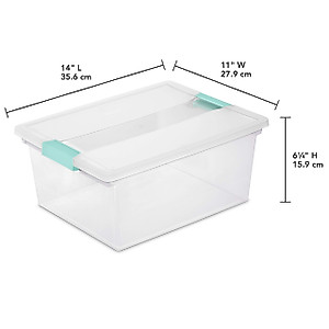 Sterilite 32 Quart/30 Liter ClearView Latch Box, Clear with Sweet Plum Latches, 6-Pack & Deep Clear Plastic Stackable Storage Container Bin Box Tote with Clear Latching Lid Organizing Solution, 4 Pack