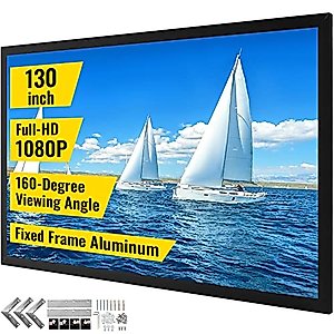 VEVOR Projector Screen Fixed Frame 130inch Diagonal 16:9 Movie Projector Screen 4K HD with Aluminum Frame Projector Screen Wall Mounted for Home Theater Office