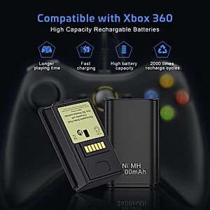 KEKUCULL Rechargeable Battery for Xbox 360 Controller, Charger Dual Charging Station Dock with 2 Pack Rechargeable Battery Compatible with Xbox 360