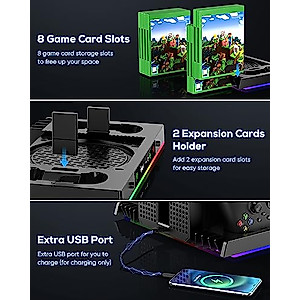 Upgraded RGB Cooling Fan Charging Station for Xbox Series X Console & Controller, Wireless Dual Charger Dock & Cooler System Stand with 15 Colorful Light Modes for Xbox Series X & Accessories Storage