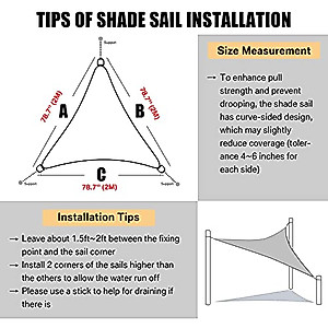 Neween Shade Sail, 6'7''x 6'7''x 6'7'' Sun Shade Sail Triangle Waterproof for Patio Yard Deck Pergola Outdoor Sun Sail Shade 98% UV Block Sunshade Light Grey Color