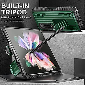 GooodiDEAR Galaxy Z Fold 3 Case, Heavy-Duty, Full Body Protection, Anti-Scratch, Slim - Foldable Trolley Case Built-in Pen Slot, Kickstand & Screen Protector - TPU/PC, Wireless Charging, Army Green