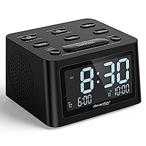 REACHER R3 Dual Alarm Clock and White Noise Machine with Adjustable Volume, 6 Wake Up Sounds, 12 Soothing Sounds for Sleeping, Auto-Off Timer, USB Charger, 0-100% Dimmer for Bedroom