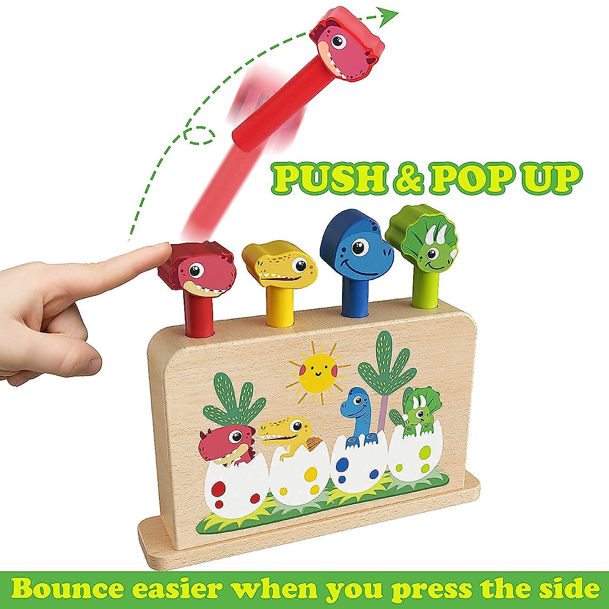 Tacobear Pop Up Toy Wooden Dinosaur Montessori Games Preschool Learning Educational Toys for 1 2 3 Years Baby Toddlers Kids Boys Girls