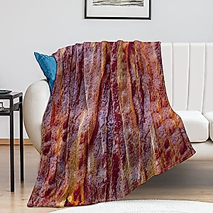3D Funny Realistic Food Fried Bacon Flannel Fleece Throw Blankets 50"X40" Soft Cozy Fluffy Winter Fall Blanket Cozy Soft Fuzzy Plush Home Decor for Couch Bed Sofa Living Room Bedroom