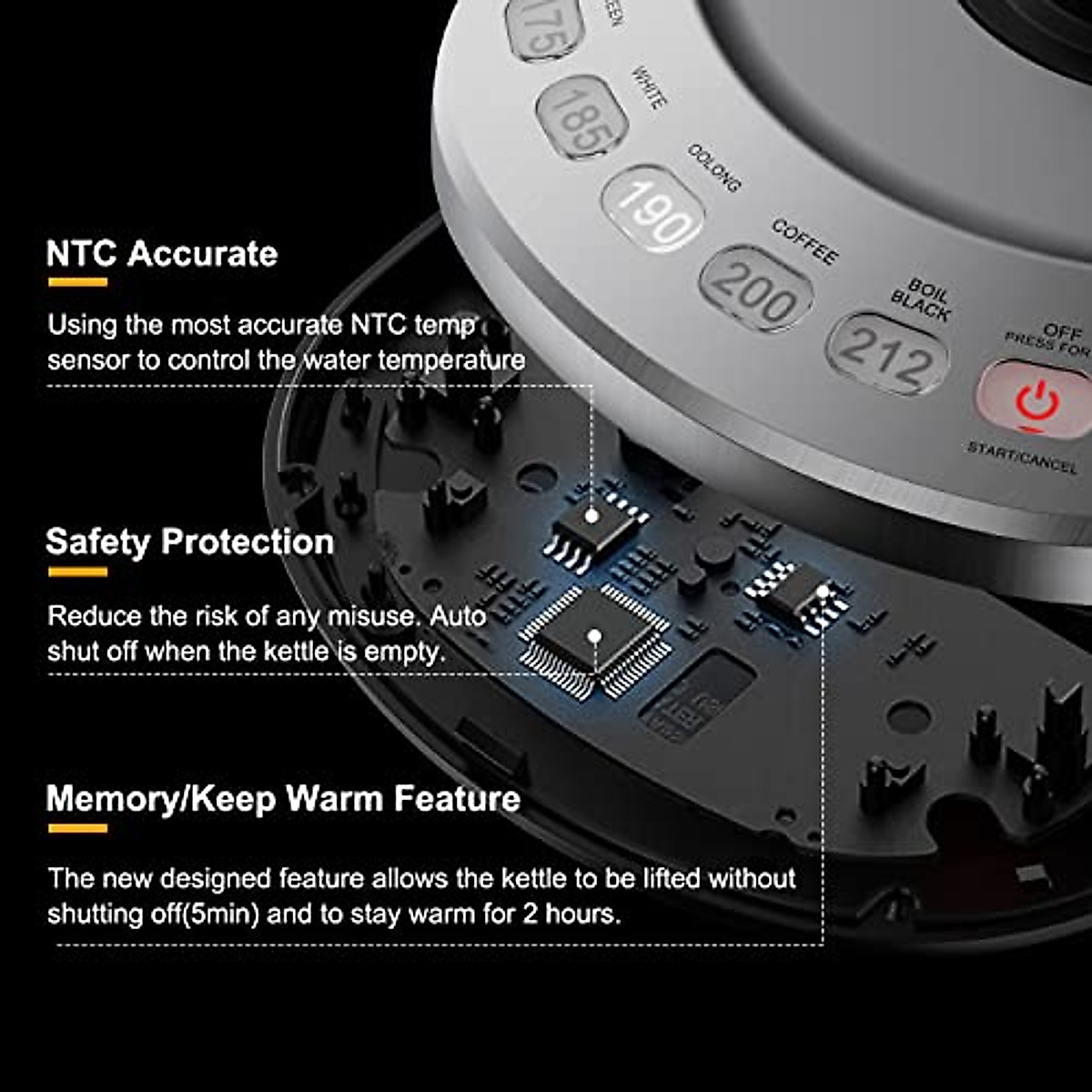 Smart Electric Kettle with Temperature Control, 5 Presets Electric Tea Kettle with Removable Infuser, 2 Hours keep Warm with Auto Shut off, 1.7L, Glass and Stainless Steel, BPA Free