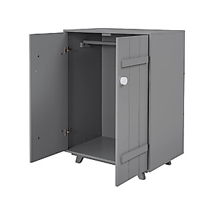 Wooden Kids Wardrobe with Hanging Rod, Cute Design Wardrobe Cabinet with 2 Doors, Storage Armoires Clothes Hanging Storage Rack for Boys Girls Kids' Room,Gray