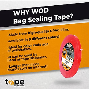 WOD BSTC22PVC Clear 10 Pack, Poly Bag Sealer Tape - 3/8 inch x 180 yds. for Color Coding Age of Perishables, Food Storage, Pack,Aging and Sealing Meat, Candy, or Gifts