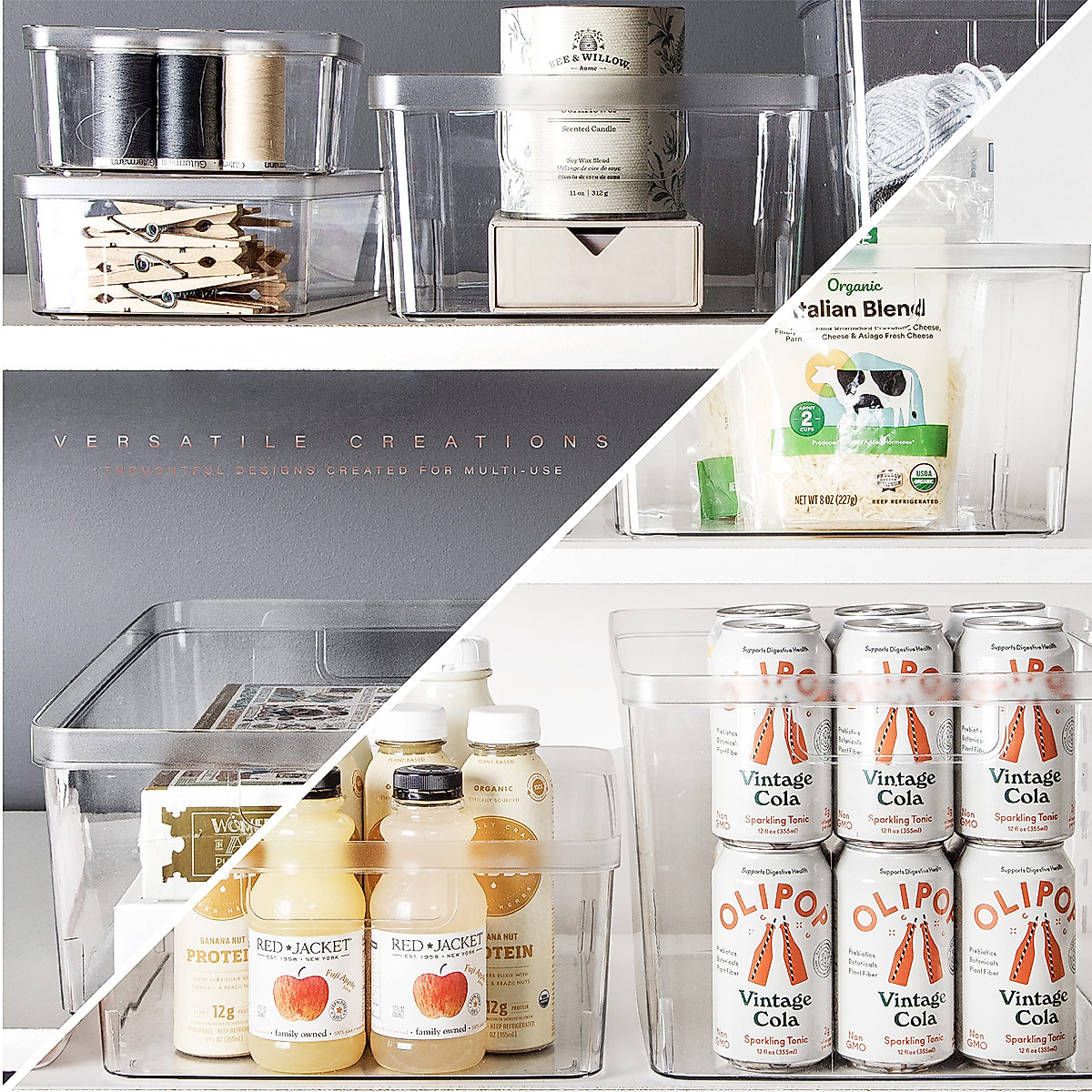 BINO | Plastic Storage Bins, Large - 8 Pack | THE LUCID COLLECTION | Multi-Use Organizer Bins | Built-In Handles | BPA-Free | Pantry Organization | Home Organization | Fridge Organizer | Freezer Org