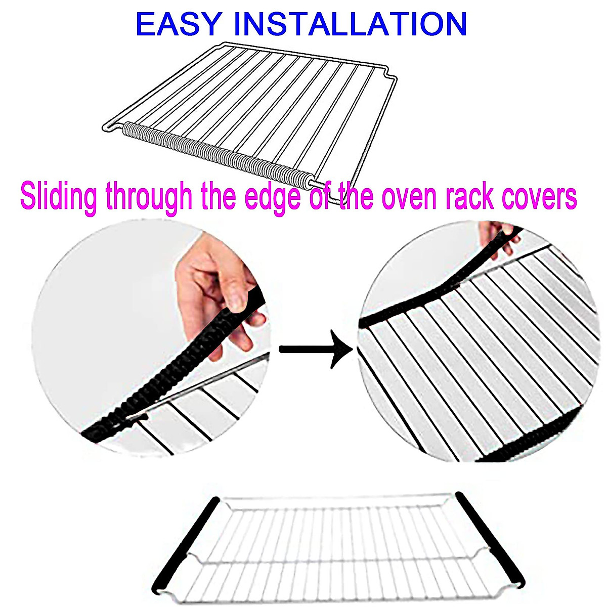 2 PCS/Black Oven Rack Shields - Heat Resistant Silicone Oven Rack Cover 14 inches Long Oven Rack Edge Protector, Protect Against Burns and Scars