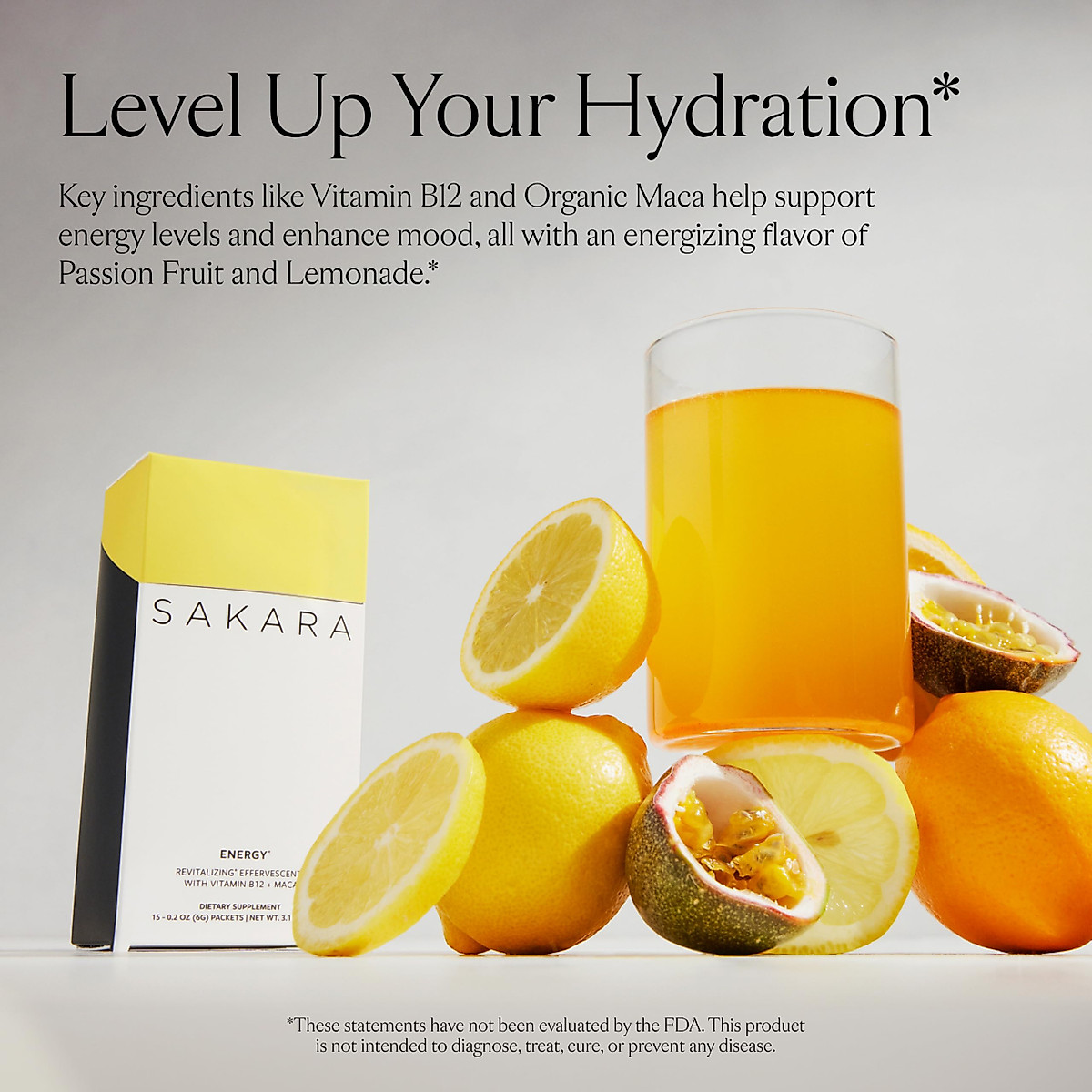 SAKARA Energy Effervescents, 15 Packets - Refined Sugar Free Electrolytes Powder Packets with Vitamin B12 & L Theanine, Flavored Water Packets, Hydration Powder, Energy Drink Electrolyte Powder