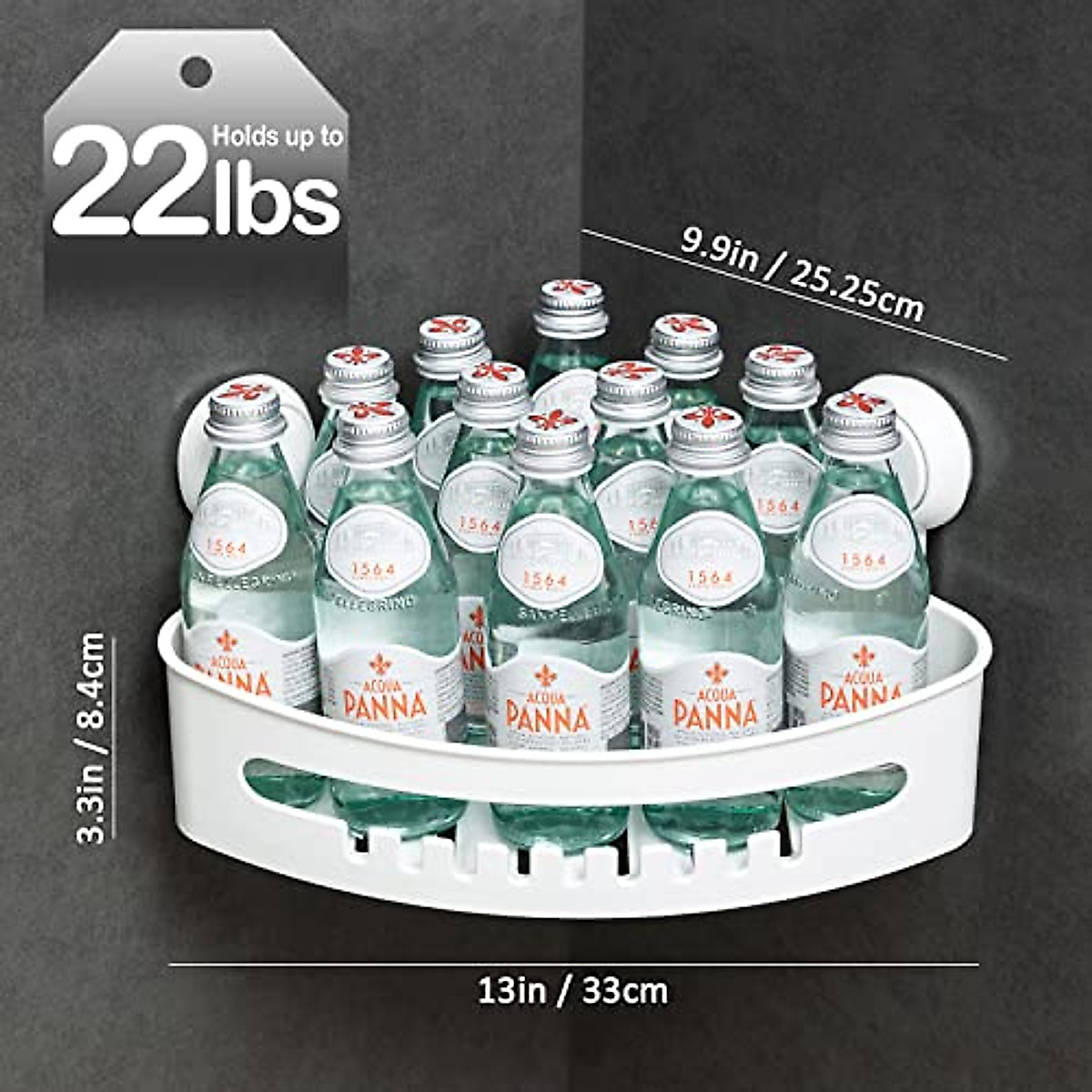 LEVERLOC Corner Shower Caddy Suction Cup NO-Drilling Removable Bathroom Shower Shelf Heavy Duty Max Hold 22lbs Caddy Organizer Waterproof & Oilproof Shower Corner Rack for Bathroom & Kitchen - White