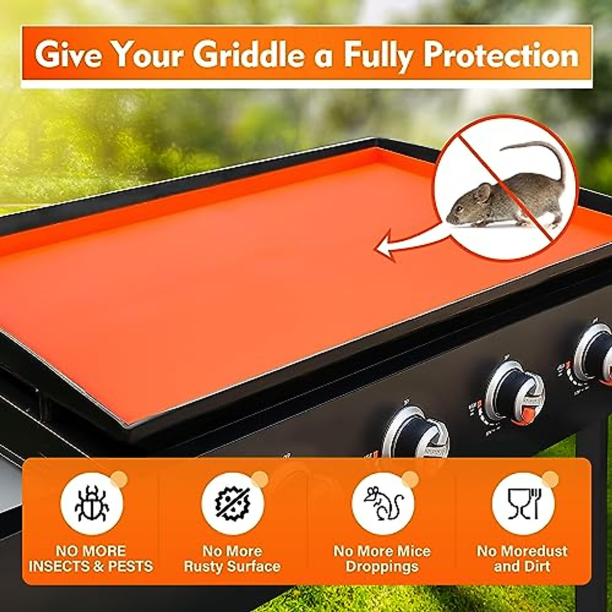 Griddle Mat for Blackstone 28 Inch Griddle,28" Blackstone Griddle Mat,Heavy Duty Food Grade Silicone Grill Cover Mat,Protect Griddle from Rodents,Insects,Debris,and Rust,All Season Protective Cover