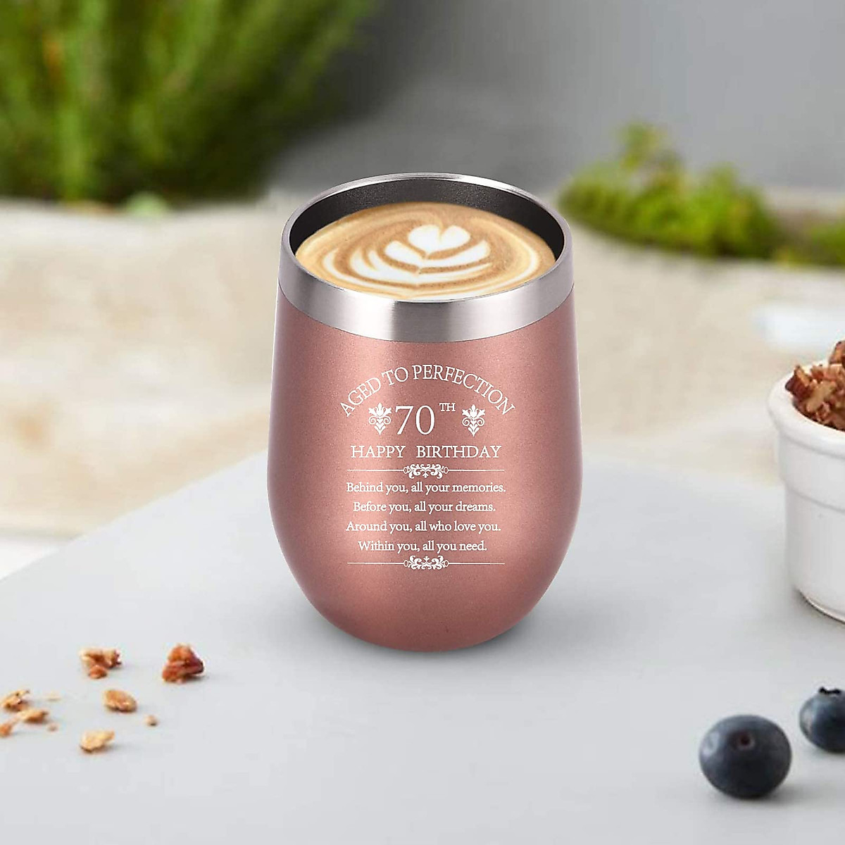 COFOZA Inspiration 1953 70th Birthday Gifts for Woman Man Mom Dad Grandmom Aunt Uncle 12 Ounce Double Wall Insulted Rose Gold Stainless Steel Wine Tumbler 70 Years Birthday Present