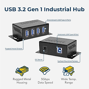 USB 3.2 Powered 4-Port Mini Hub, 5Gbps Fast Data Transfer with ESD & Surge Protection – Durable and Mountable USB Hub