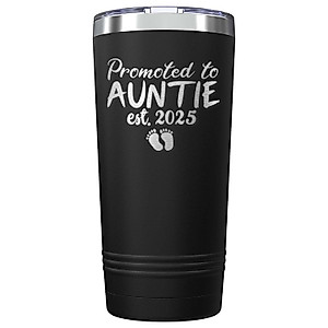 shop4ever Promoted to Auntie Est. 2025 Tumbler Insulated Tumbler 20 oz. with Lid, Stainless Steel Cups Travel Coffee Mug New Aunt Baby Announcement Gift (Black)
