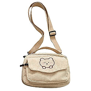 Kawaii Purse Cute Corduroy Crossbody Bag for Girls Women Kawaii Corduroy Purse Plush Shoulder Bag Fashion Canvas Bag