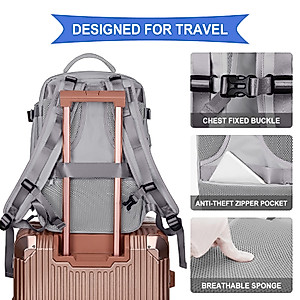 Coowoz Large Travel Backpack For Women Men, Flight Approved, Waterproof Outdoor Sports Rucksack, Casual Daypack, Fit 15.6 Inch Laptop Shoes, Grey