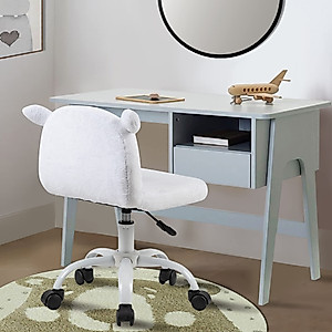 LEEJAY Cute Fuzzy Desk Chair for Teen Girls - Fancy Girl Computer Chair with White Metal Base - Ergonomic Adjustable Armless Swivel Rolling Children Vanity Chair, White Sleepy Piggy