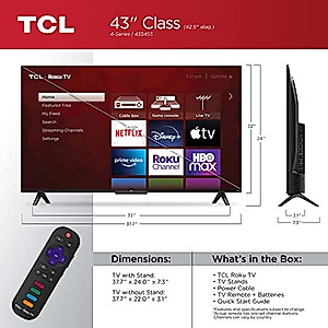 TCL 43" Class 4-Series 4K UHD HDR Smart Roku TV – 43S455 (Renewed)