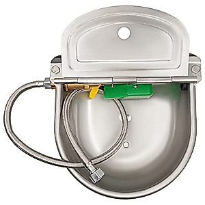 KHEARPSL Automatic Water Bowl with Brass Float Valve, Drain Hole and Hose, Stainless Steel Dog Water Bowl Livestock Waterer for Cattle Pig Goat Dog