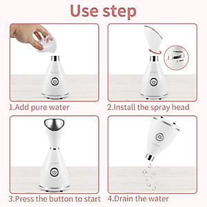 GETANYE Nano Ionic Face Steamer - 10X Penetration for Facial, Unclogs Pores, Moisturizing Spa Humidifier with Free Blackhead Remover Kit, Hair Band, Face Brush