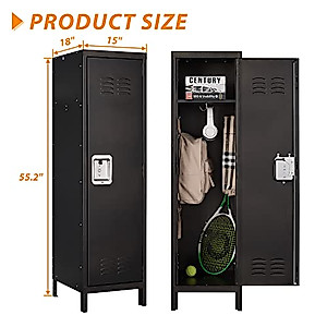 Anxxsu Metal Locker Storage Locker, 55" Lockers for Employees, Metal Locker Cabinet for Home, Bedroom, School, Office, Gym