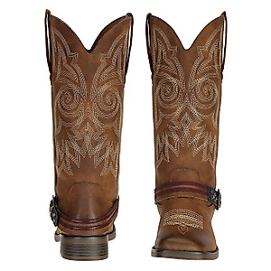 J's.o.l.e Women's Fashion Western Cowgirl Cowboy Boots Wide Square Toe Mid Calf US Size 9.5