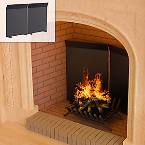 Mxclimate Adjustable Fireback with Support Legs, Heavy Duty Fireplace Wall Protector and Heat and Radiant Reflector, Flexible Reflecting Angle, Fits Firebox Width from 13" to 26", 2 Pack, Black