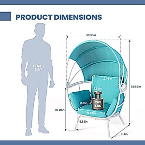 Pellebant Egg Chair with Folding Canopy, Aluminum Lounge Chair with 4 Soft Deep Cushion, Indoor Outdoor Lounger for Patio, Backyard, Living Room, 265lb Capacity Blue