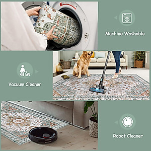 Moynesa Ultra-Thin Washable Area Rug - 5x7 Rugs for Living Room Washable Rugs for Bedroom Soft Office Mat, Printed Low Pile Accent Dining Room Carpet for Basement Nursery Playroom, Beige/Gold