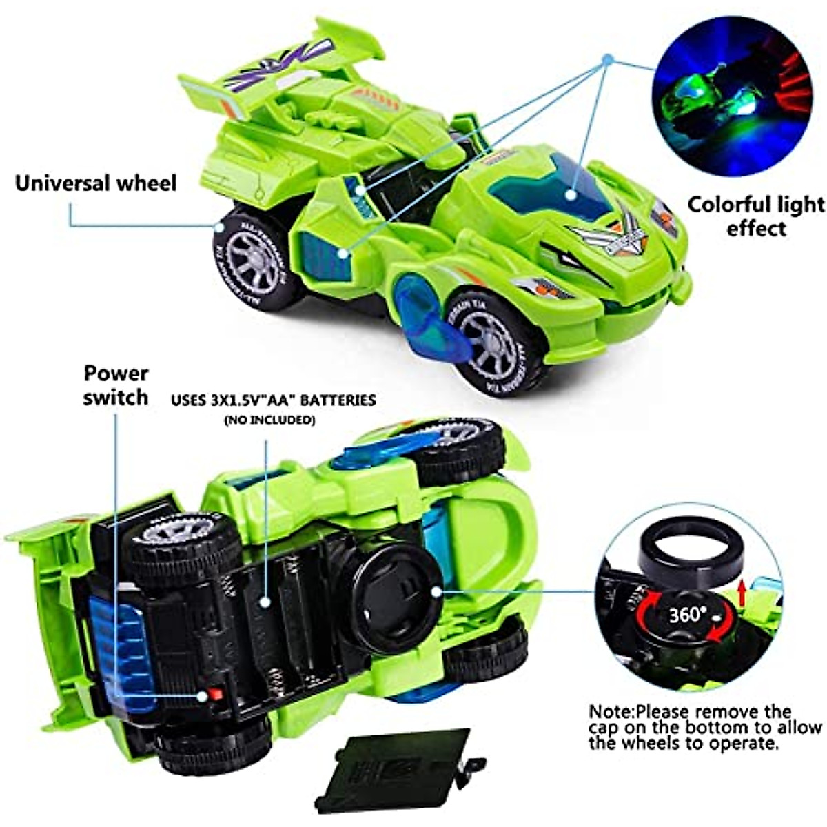 XILETAO Deform Dinosaur Toys for Boys Girls, 2 in 1 Dinosaur Toy Cars for Kids, Transforming Dinosaur LED Car with Music, Automatic Dino Transformers Toys, Boy Toys Dinosaurs Toy Car (Green)