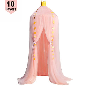 Jolitac Princess Bed Canopy for Girls Room Decor Round Lace Mosquito Net Play Tent Reading Nook Canopies Yarn Girl Dome Netting Castle (Pink)