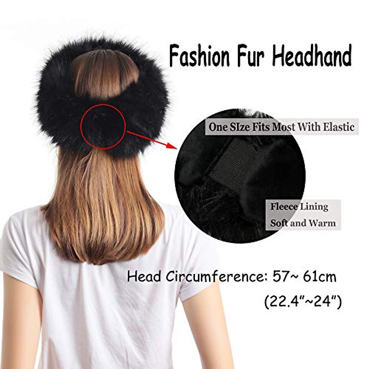 Faux Fur Headband with Elastic for Women's Winter Earwarmer Earmuff(One Size,Black)