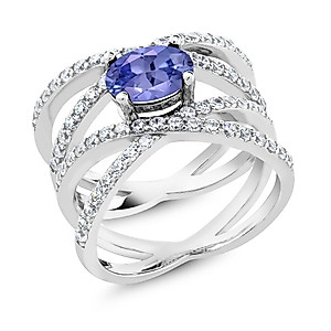 Gem Stone King 925 Sterling Silver Oval Gemstone Birthstone Criss Cross Engagement Ring | Oval 8X6MM Ring For Women | Available In Size 5, 6, 7, 8, 9